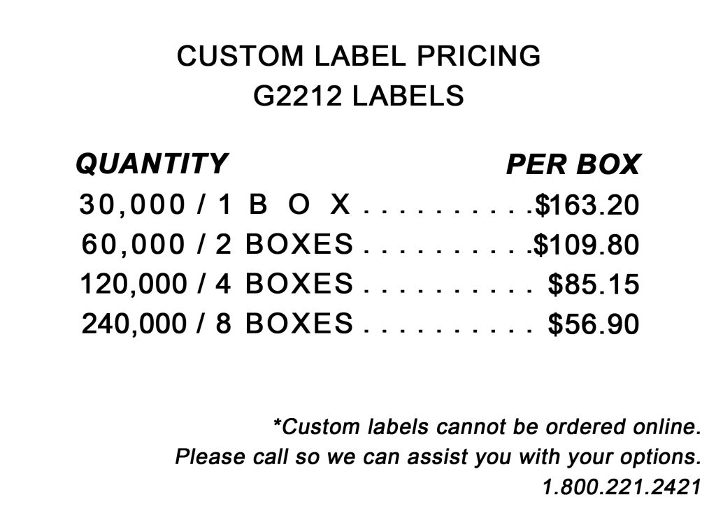 G2212 Labels - Townsend Pricing